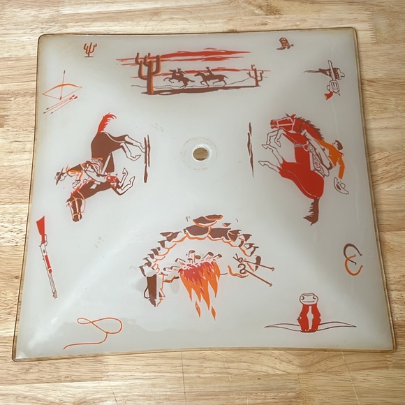 Other | Vintage Brazil 195s Glass Ceiling Light Shade Western Cowboy ...